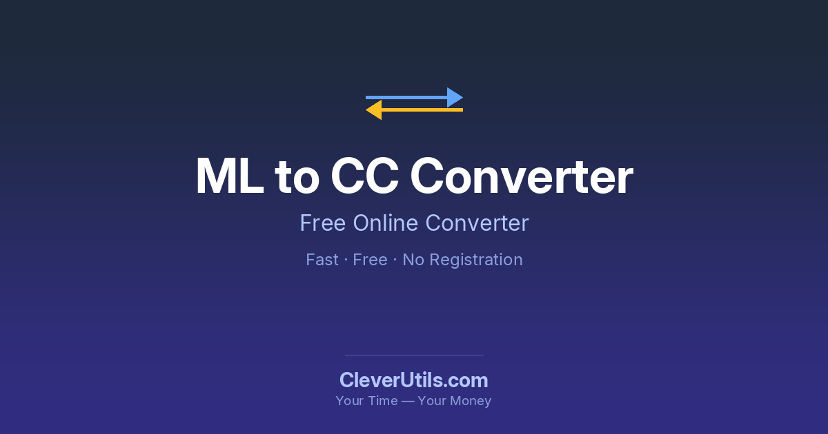 mL to cc — Convert Milliliters to Cubic Centimeters — CleverUtils.com